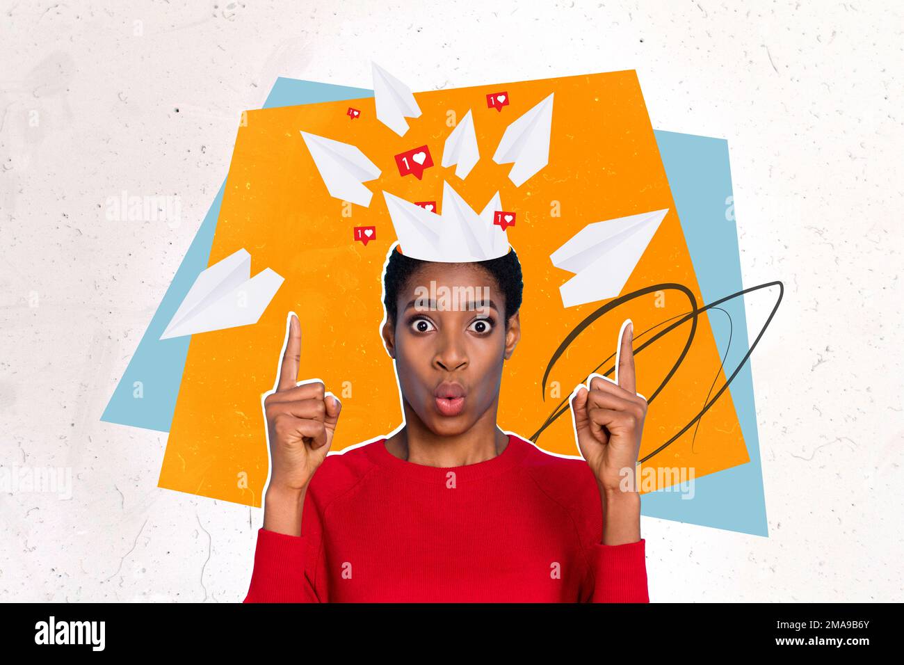 Creative collage image of impressed person pouted lips point fingers ...