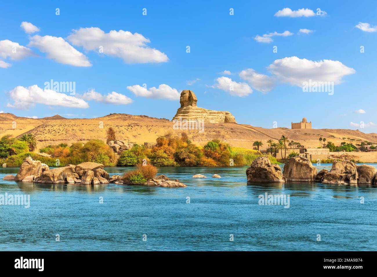 African stones in the Nile on the way to the Great Sphinx, Aswan, Egypt ...