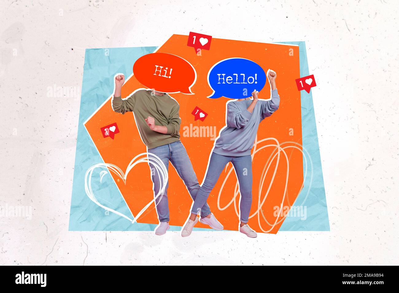 Creative collage picture of two people dialogue communication bubble ...