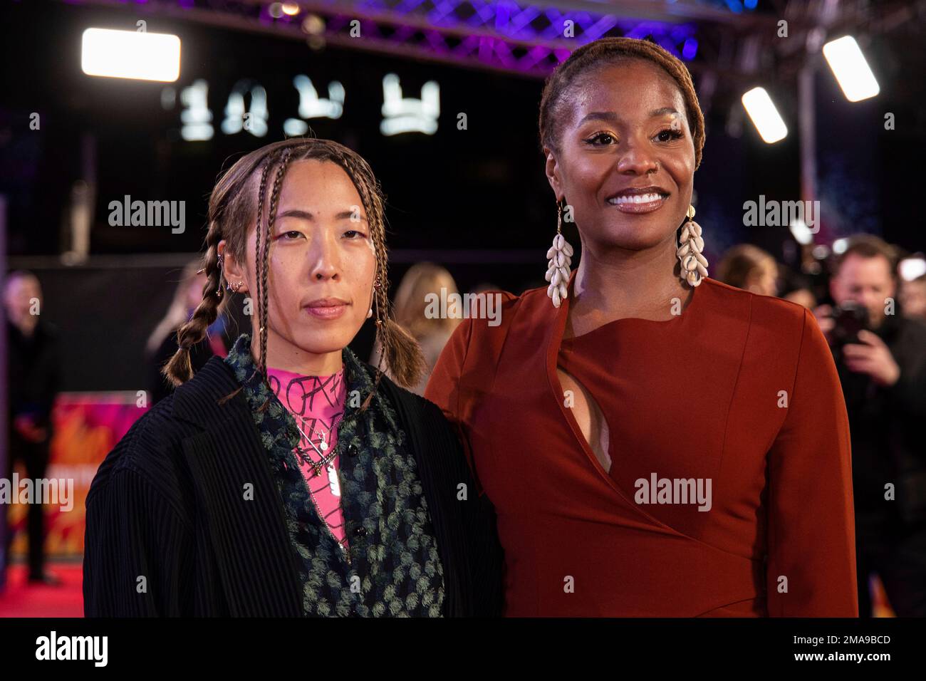Rina Yang, left, and Nikyata Jusu poses for photographers upon arrival ...
