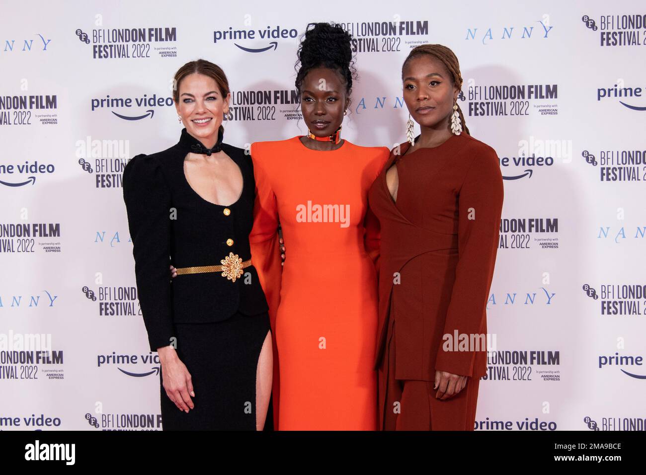 Michelle Monaghan, left, Anna Diop, Nikyatu Jusu pose for photographers ...