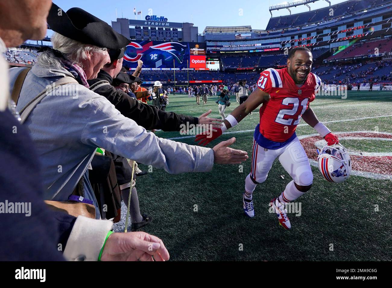 New England Patriots safety Adrian Phillips (21) celebrates with ...