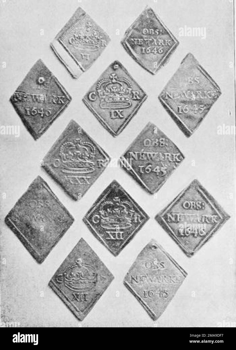 lozenge-shaped coins minted at Newark during the 1646 siege Stock Photo ...