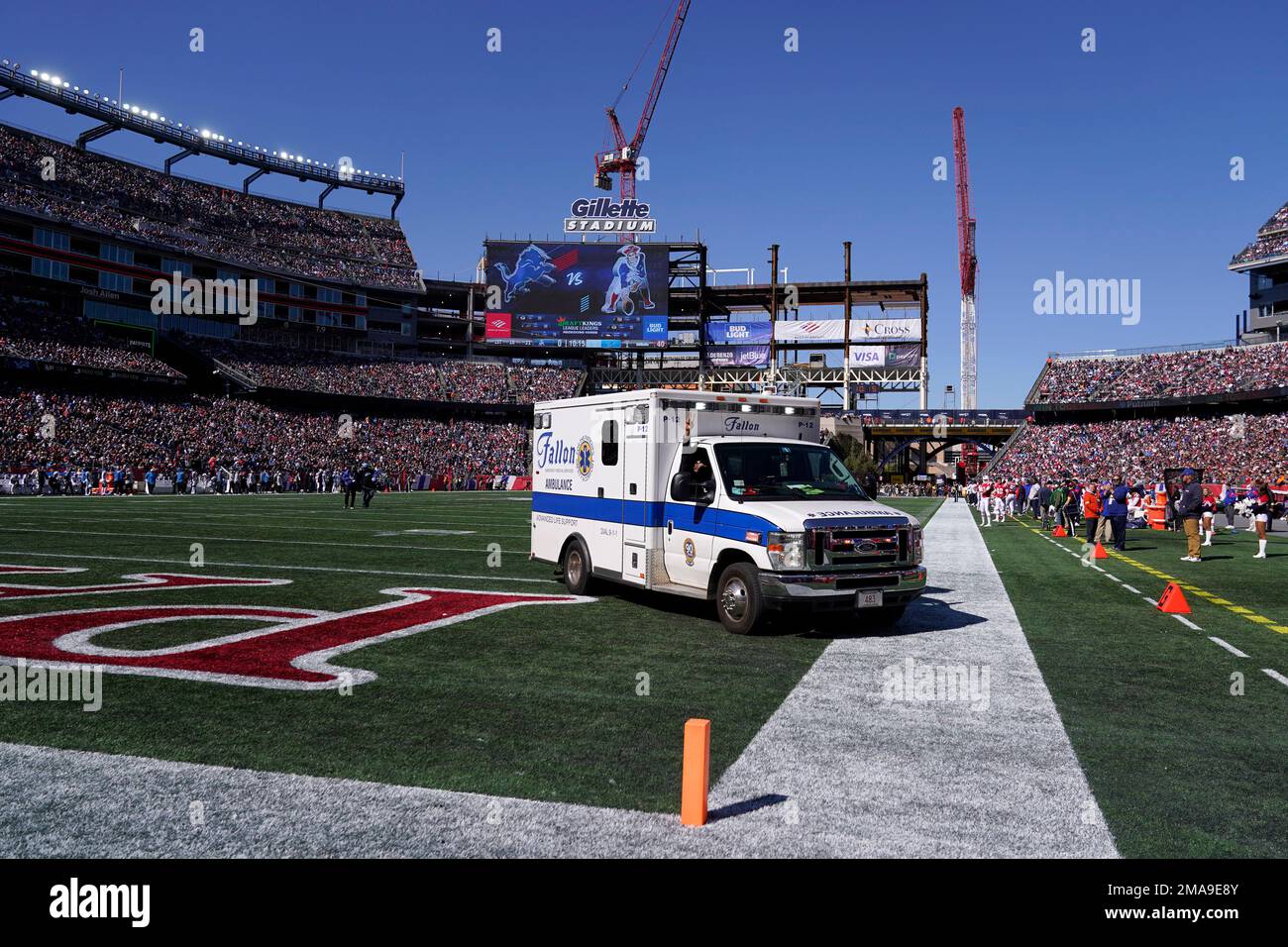 An ambulance transports Detroit Lions cornerback Saivion Smith off the ...