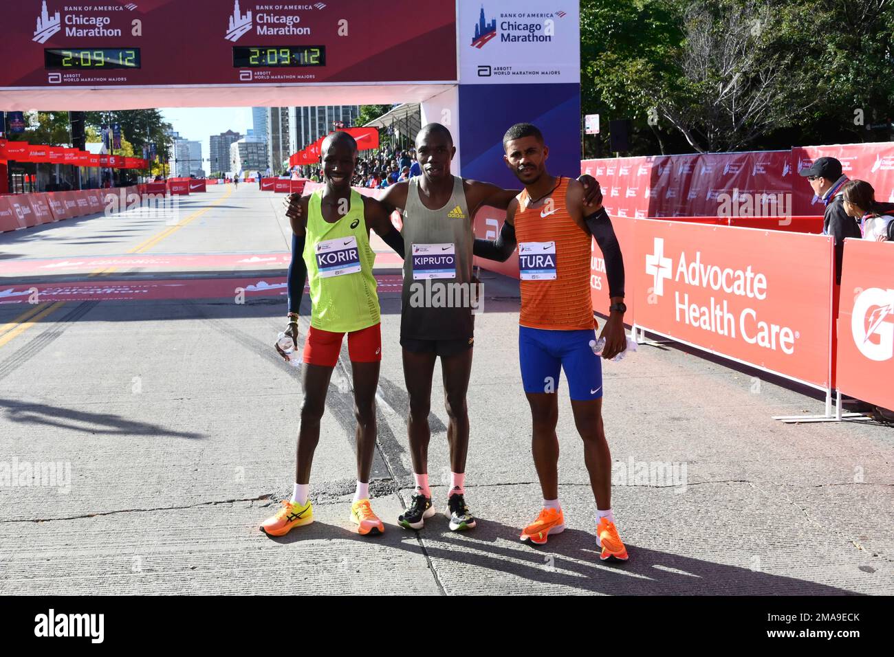 Chicago Marathon third place finisher John Korir, of Kenya, left ...