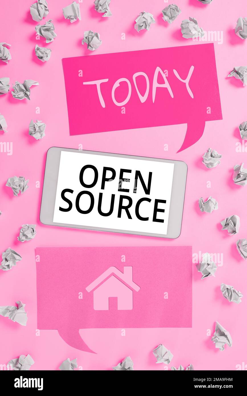 Writing displaying text Open Source. Concept meaning denoting software ... Writing displaying text Open Source. Concept meaning denoting software ...