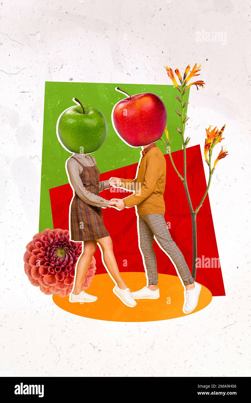 Creative photo collage artwork template of funky crazy people apple ...