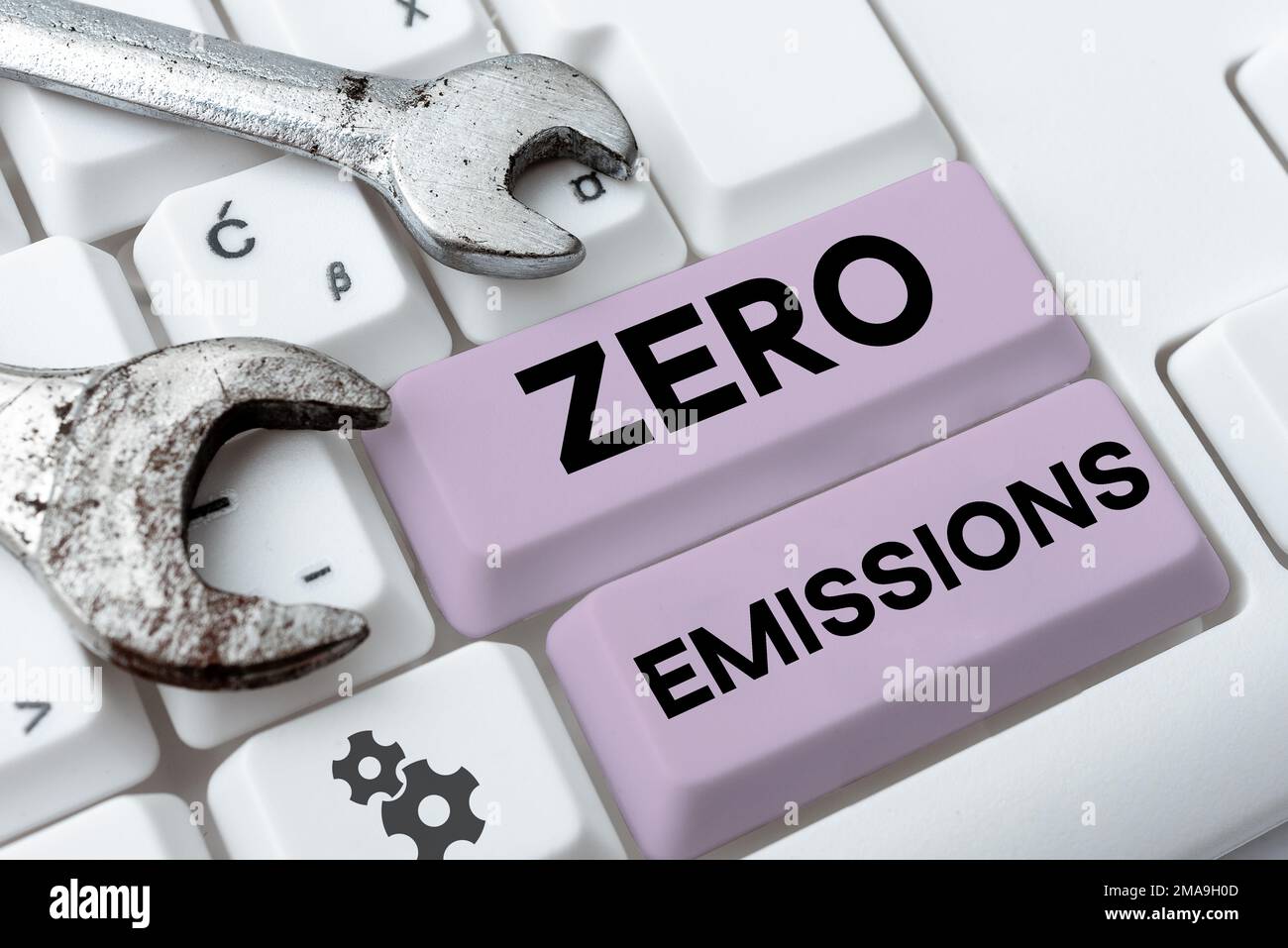 Conceptual caption Zero Emissions. Business showcase emits no waste ...