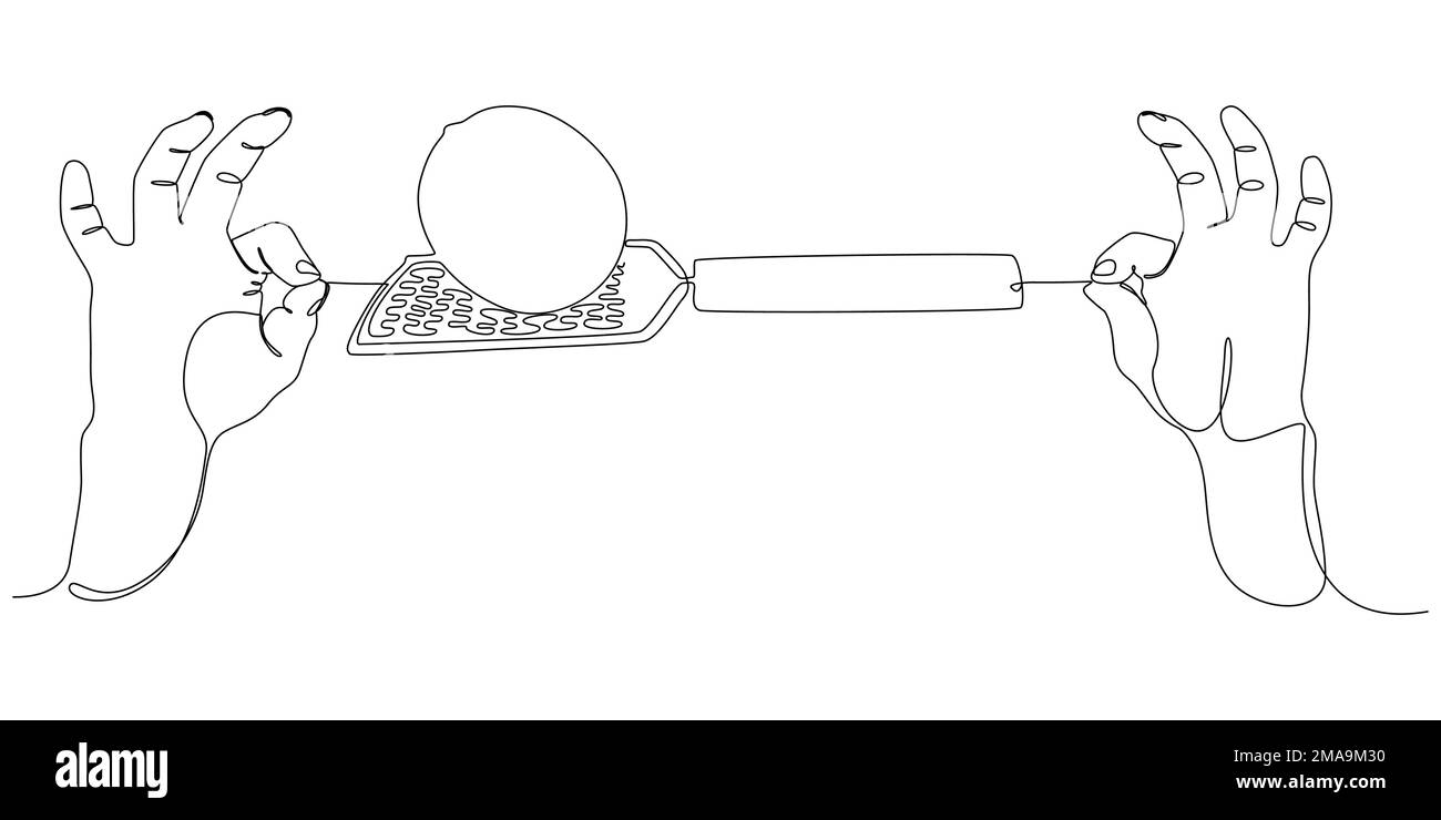 One Continuous Line Of Two Hand Holding A String With Lemon And Grater Thin Line Illustration