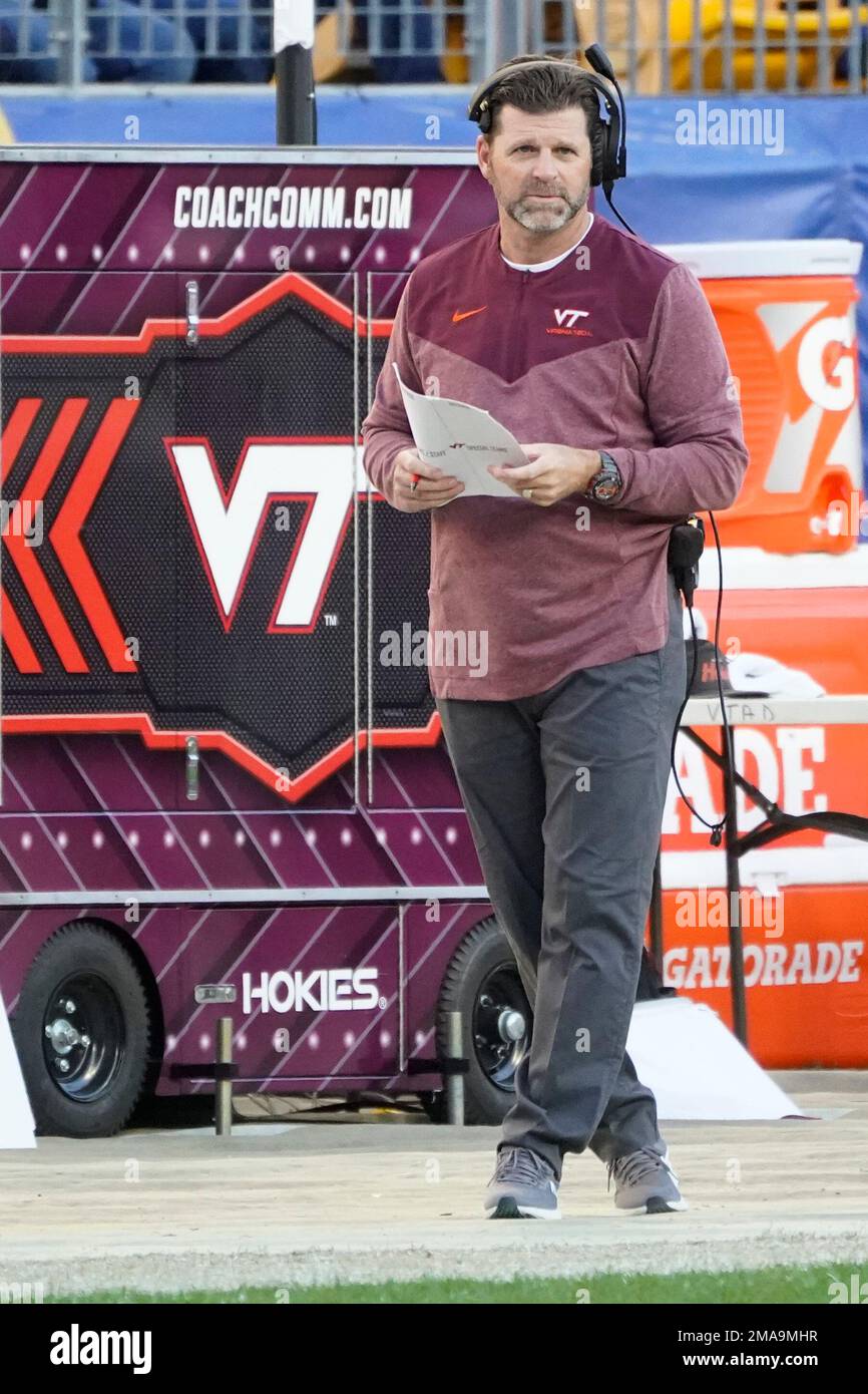 Virginia Tech head coach Brent Pry watches from the sideline as his ...