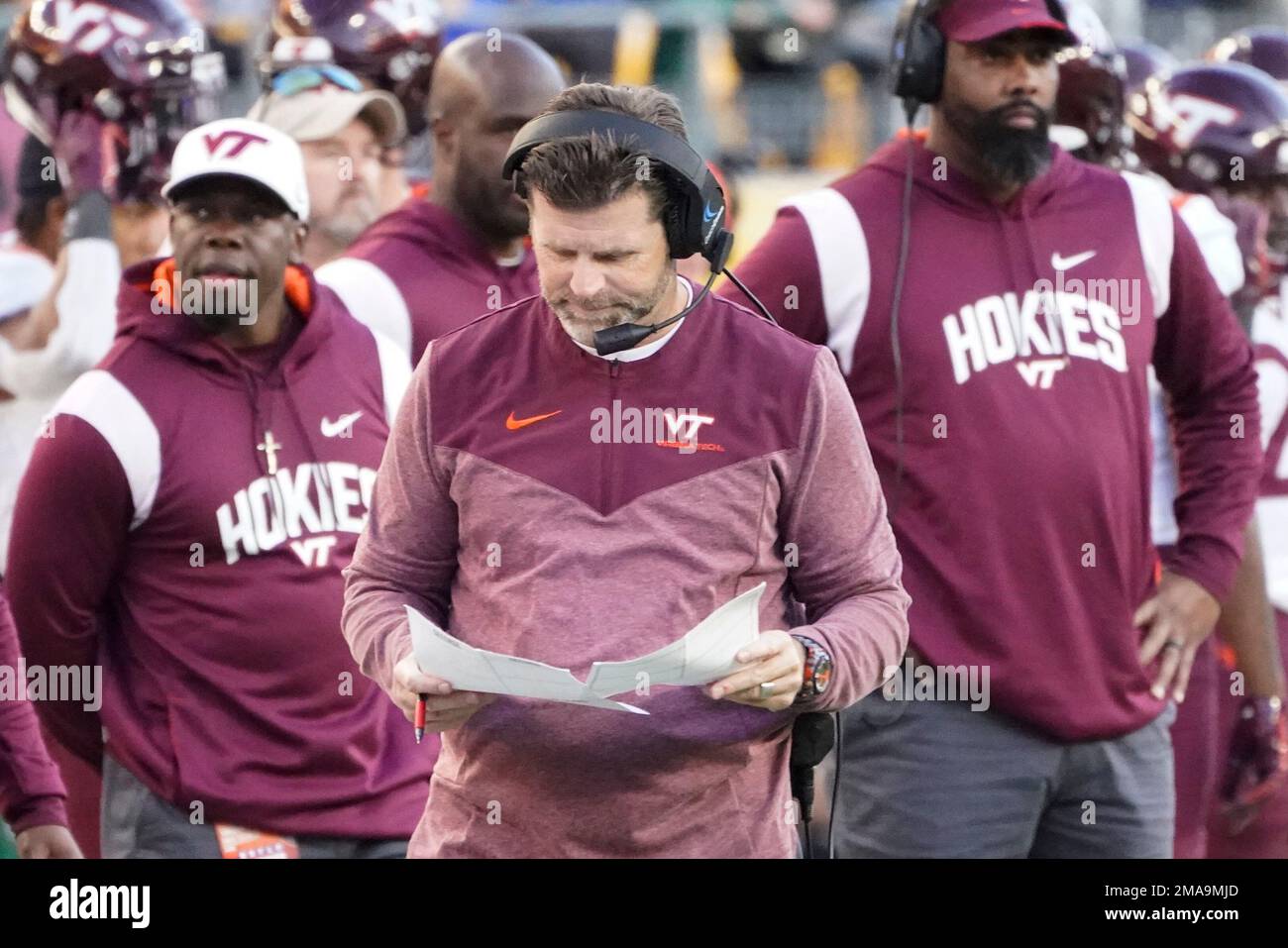 Virginia Tech head coach Brent Pry watches as his team plays against ...