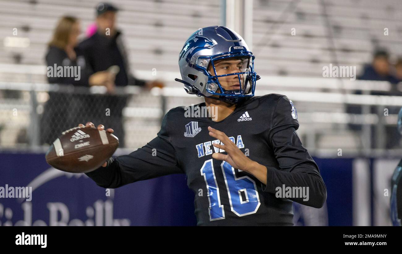 Nevada quarterback Nate Cox (16) before a NCAA college football game ...
