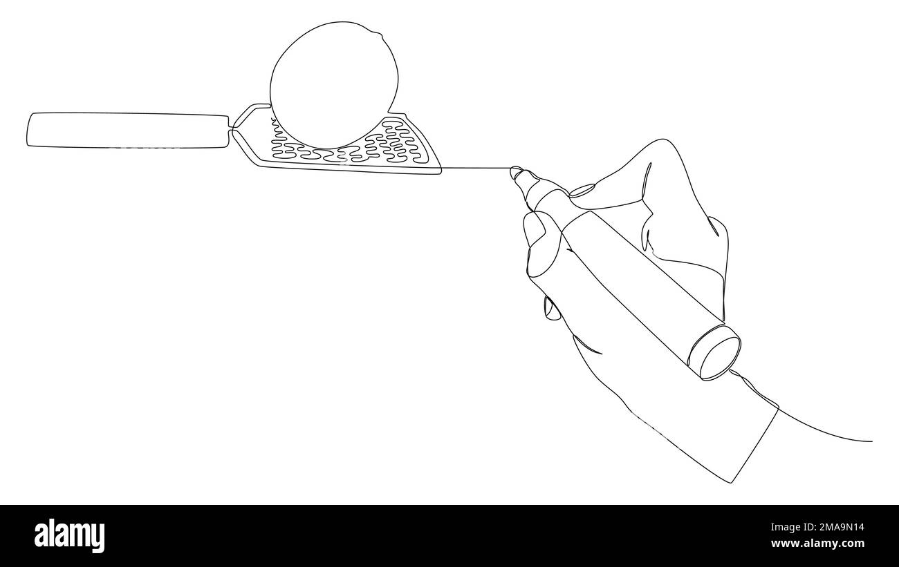 One continuous line of hand drawing Lemon and grater with felt tip pen ...
