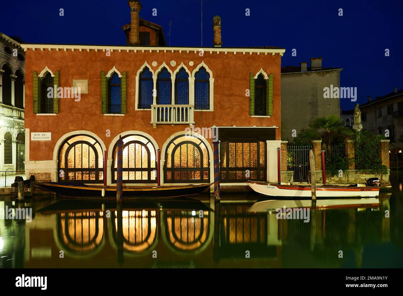 Night view of the The Malcanton river (bad corner canal) is a canal of ...