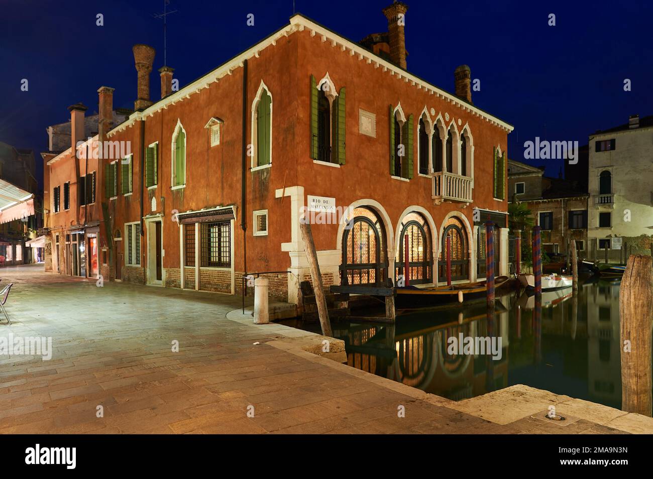 Night view of the The Malcanton river (bad corner canal) is a canal of ...