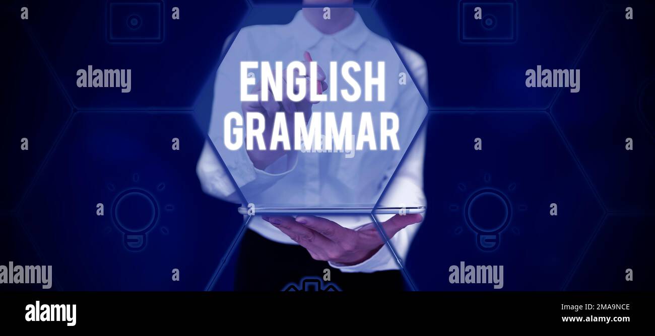 Hand writing sign English Grammar. Business approach courses cover all ...