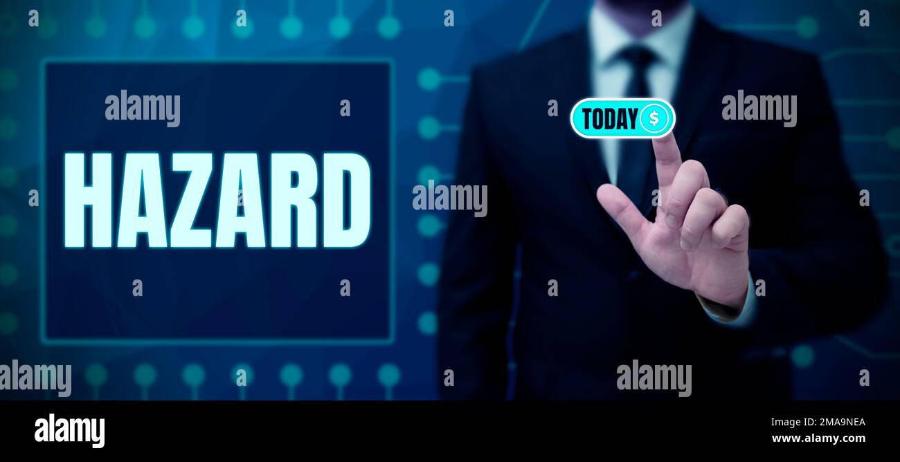 Text caption presenting Hazard. Business idea account or statement ...