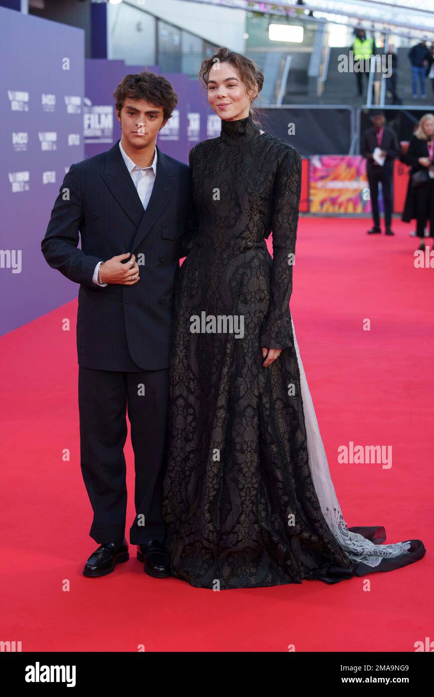 Iker Sanchez Solano, left, and Ximena Lamadrid pose for photographers ...