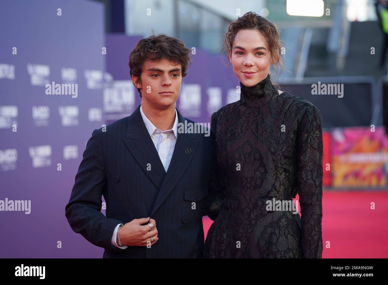 Iker Sanchez Solano, left, and Ximena Lamadrid pose for photographers ...