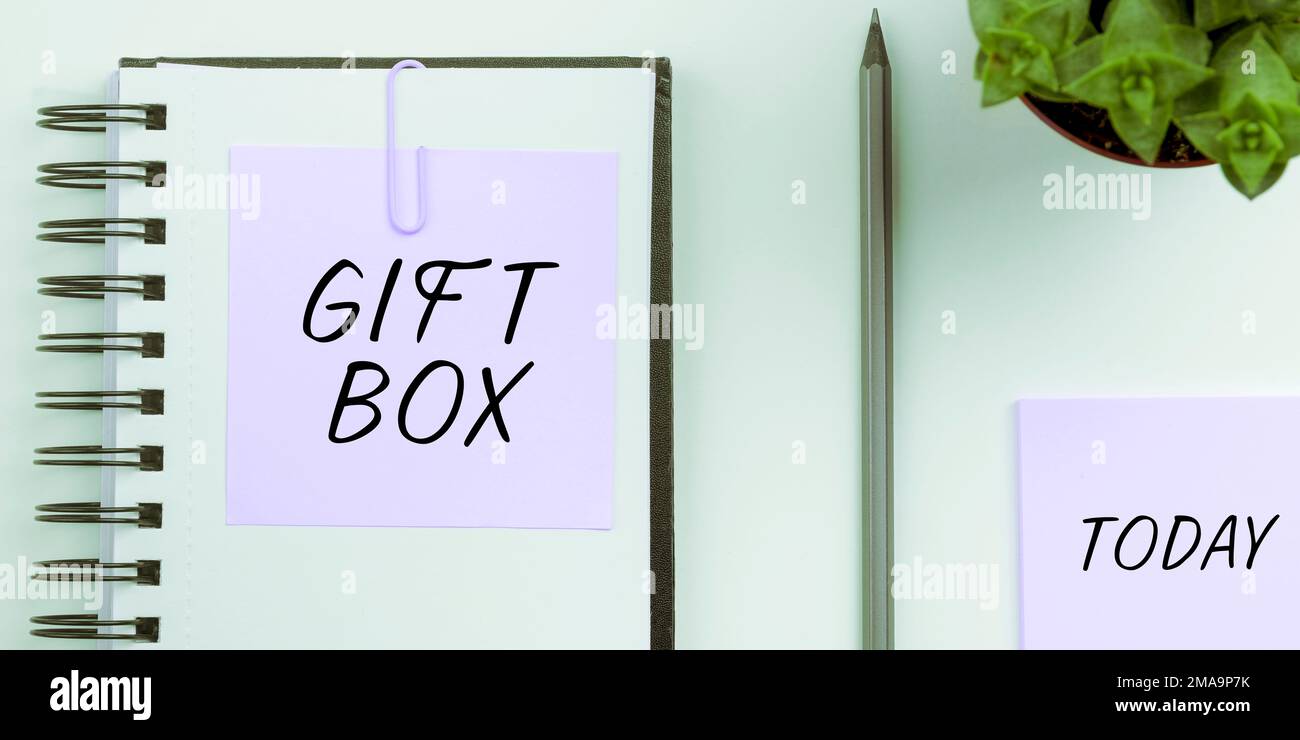 Text showing inspiration Gift Box. Word for A small cointainer with ...