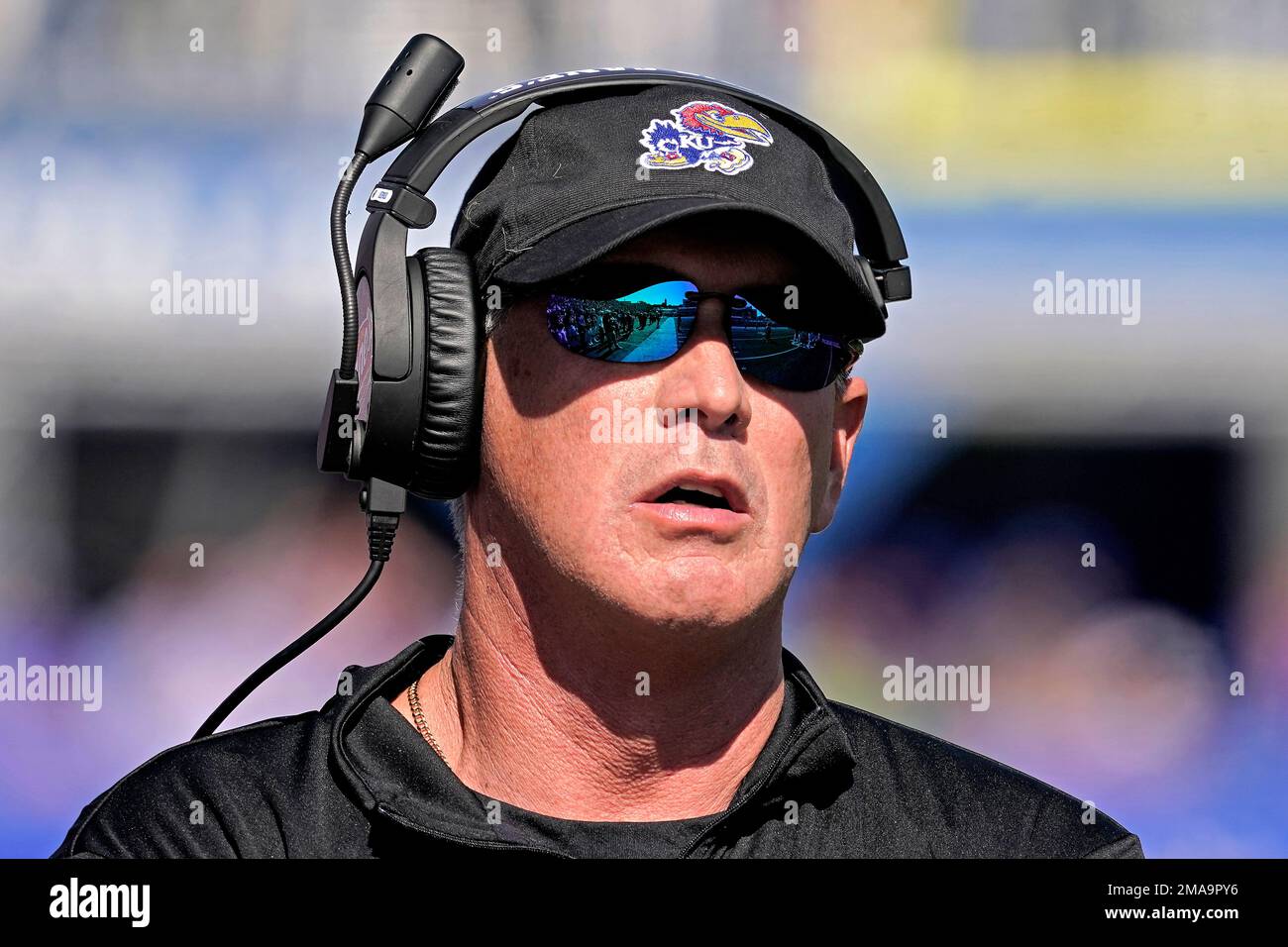 Kansas head coach Lance Leipold watches during the second half of an ...