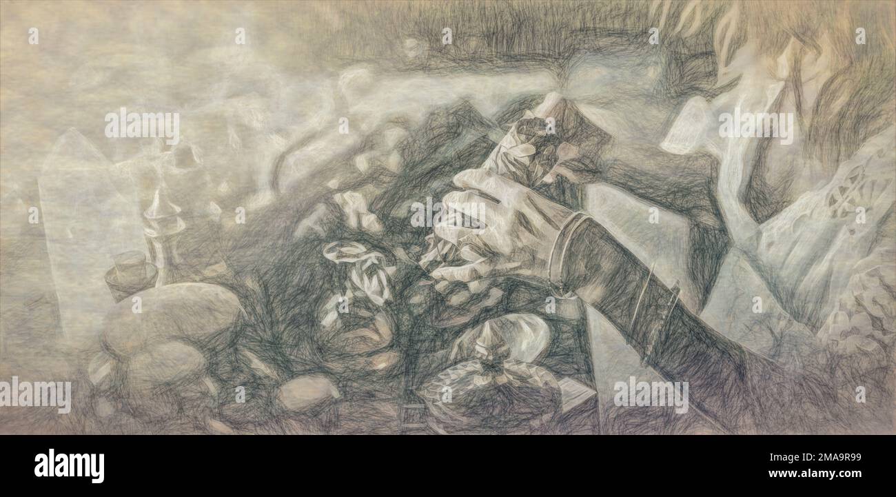 incense in a woman hand, ceremony space and drawing effect Stock Photo ...