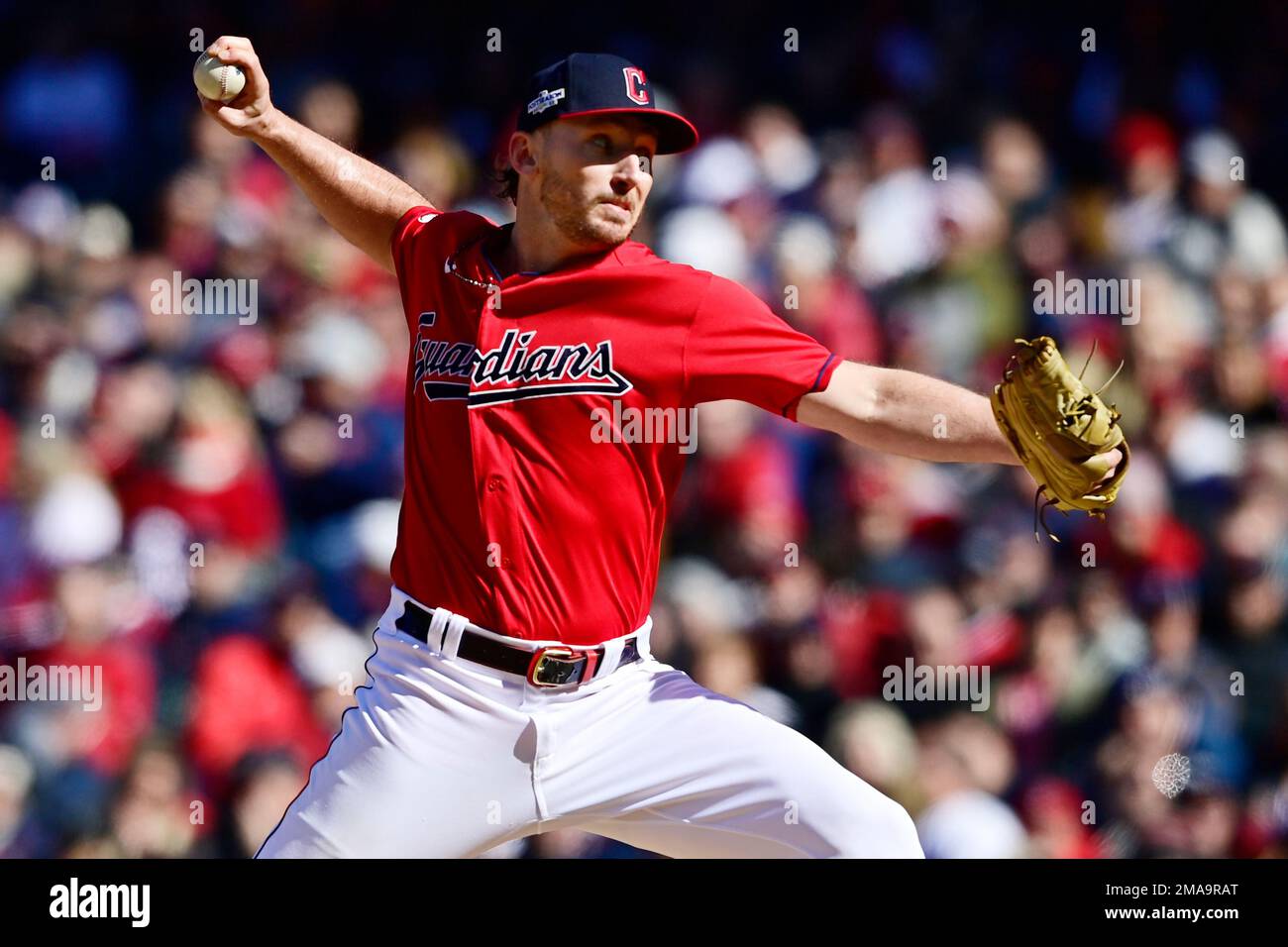 Cleveland Guardians' Trevor Stephan pitches in the eighth inning of a ...