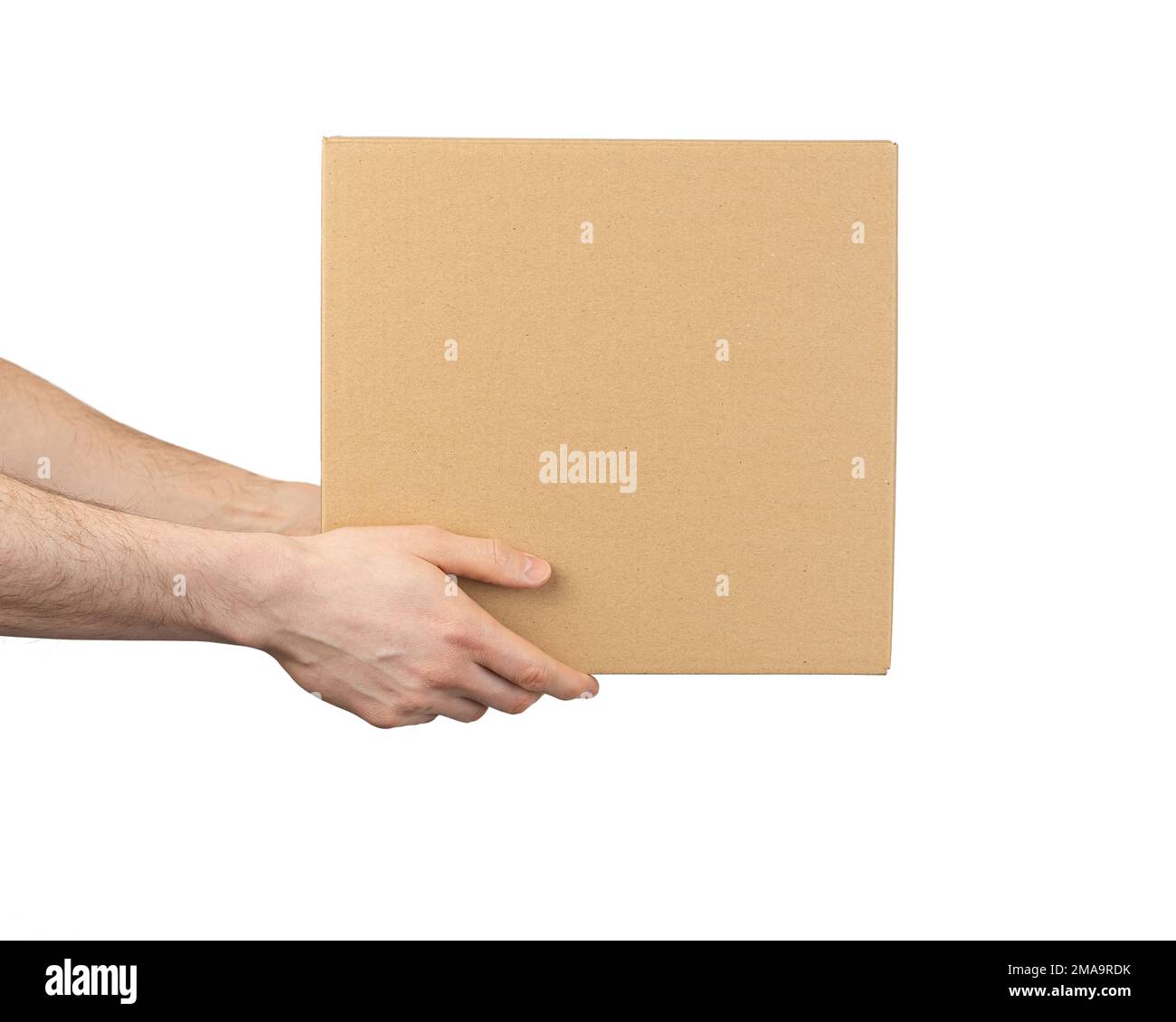 cardboard box in male hands isolated on white background Stock Photo ...