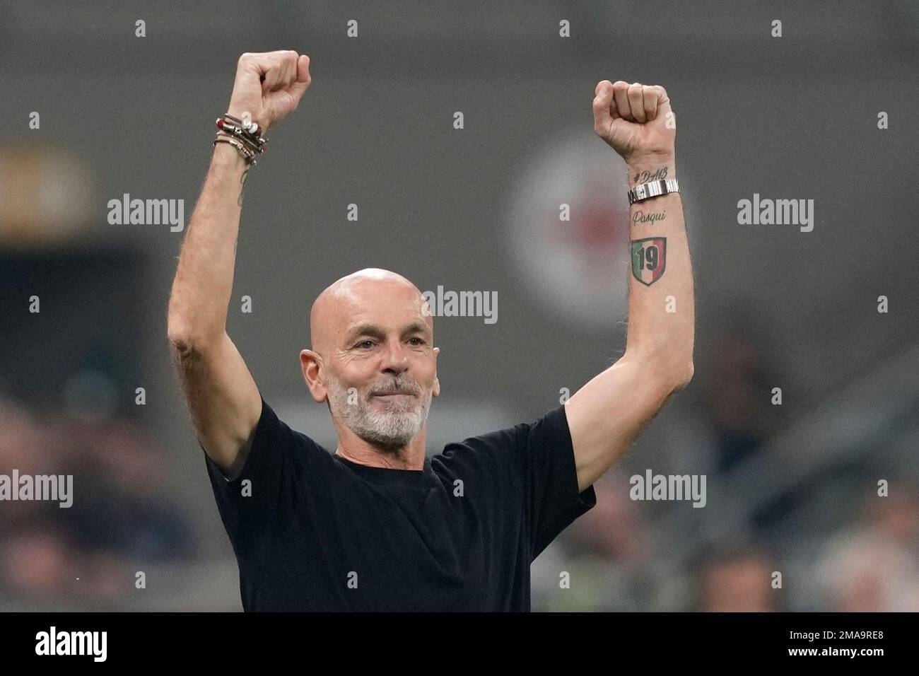 AC Milan's manager Stefano Pioli celebrates at the end of the Serie A ...