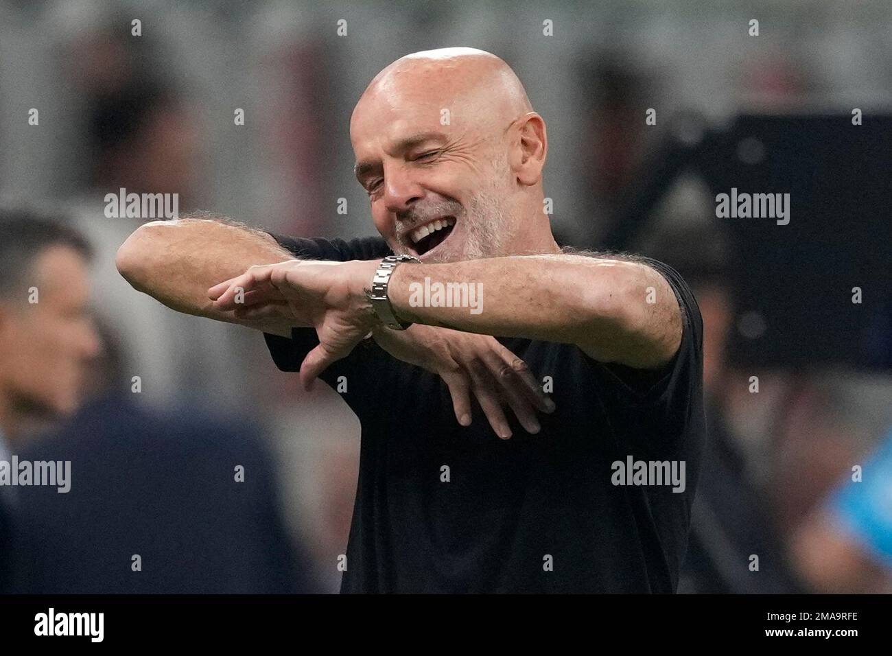 AC Milan's manager Stefano Pioli celebrates at the end of the Serie A ...