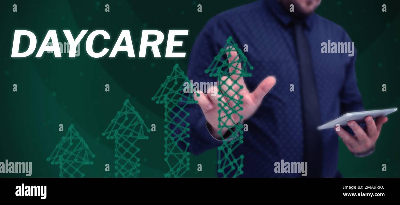 Writing displaying text Daycare. Word Written on offering care to ...