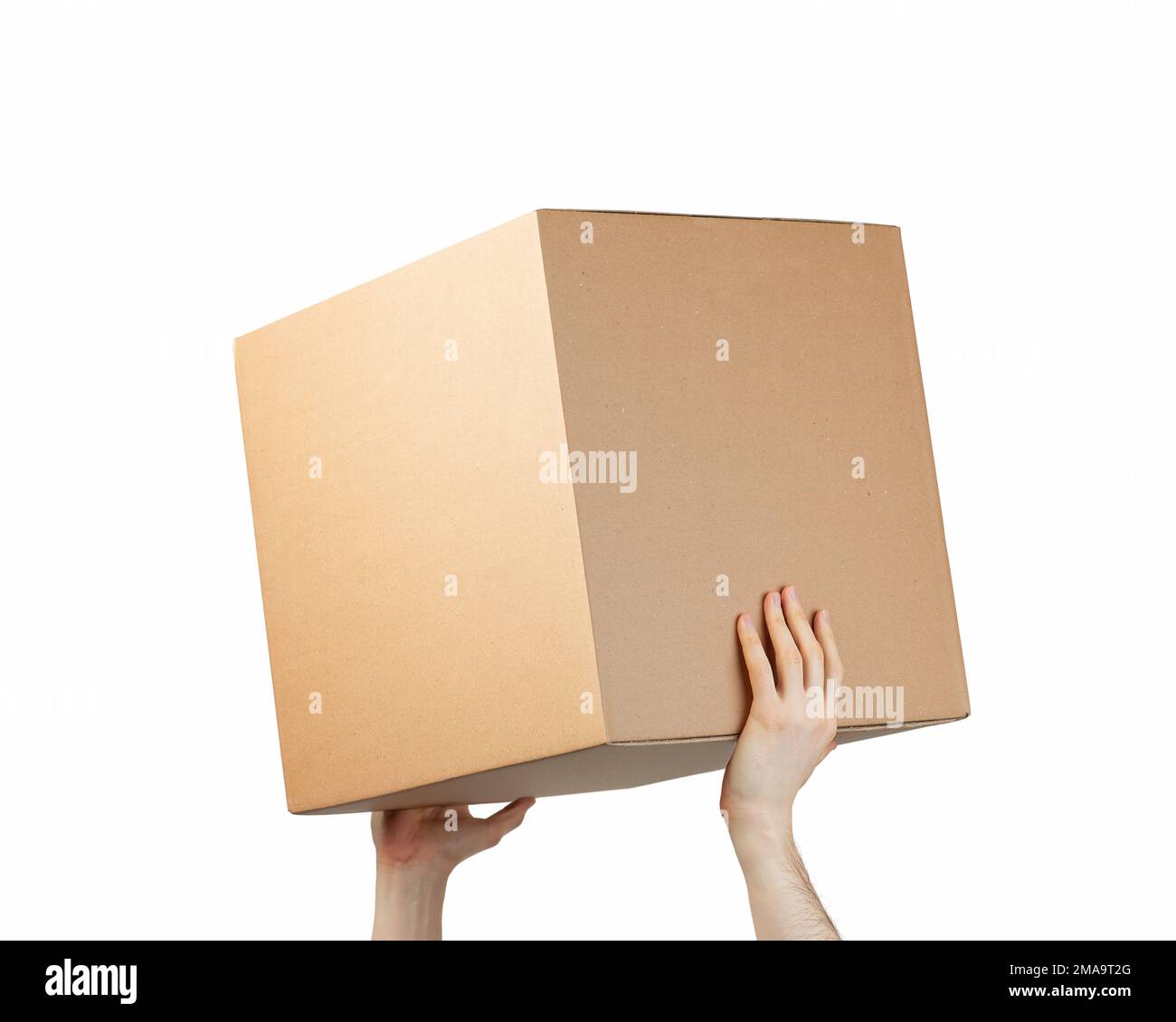cardboard box in male hands isolated on white background Stock Photo ...