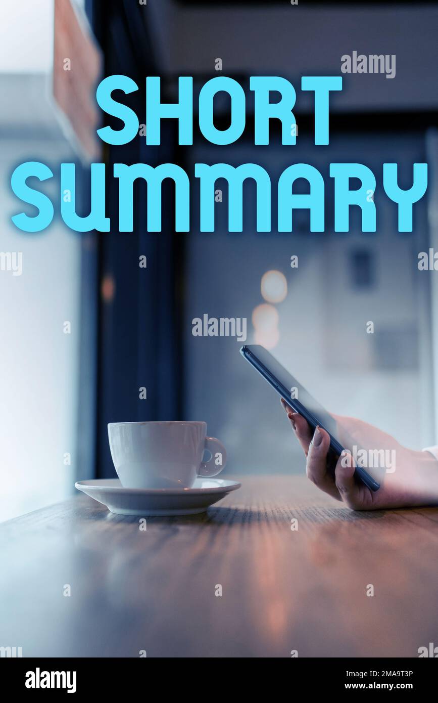 Text sign showing Short Summary. Conceptual photo Brief statement of main points clear Stock ...