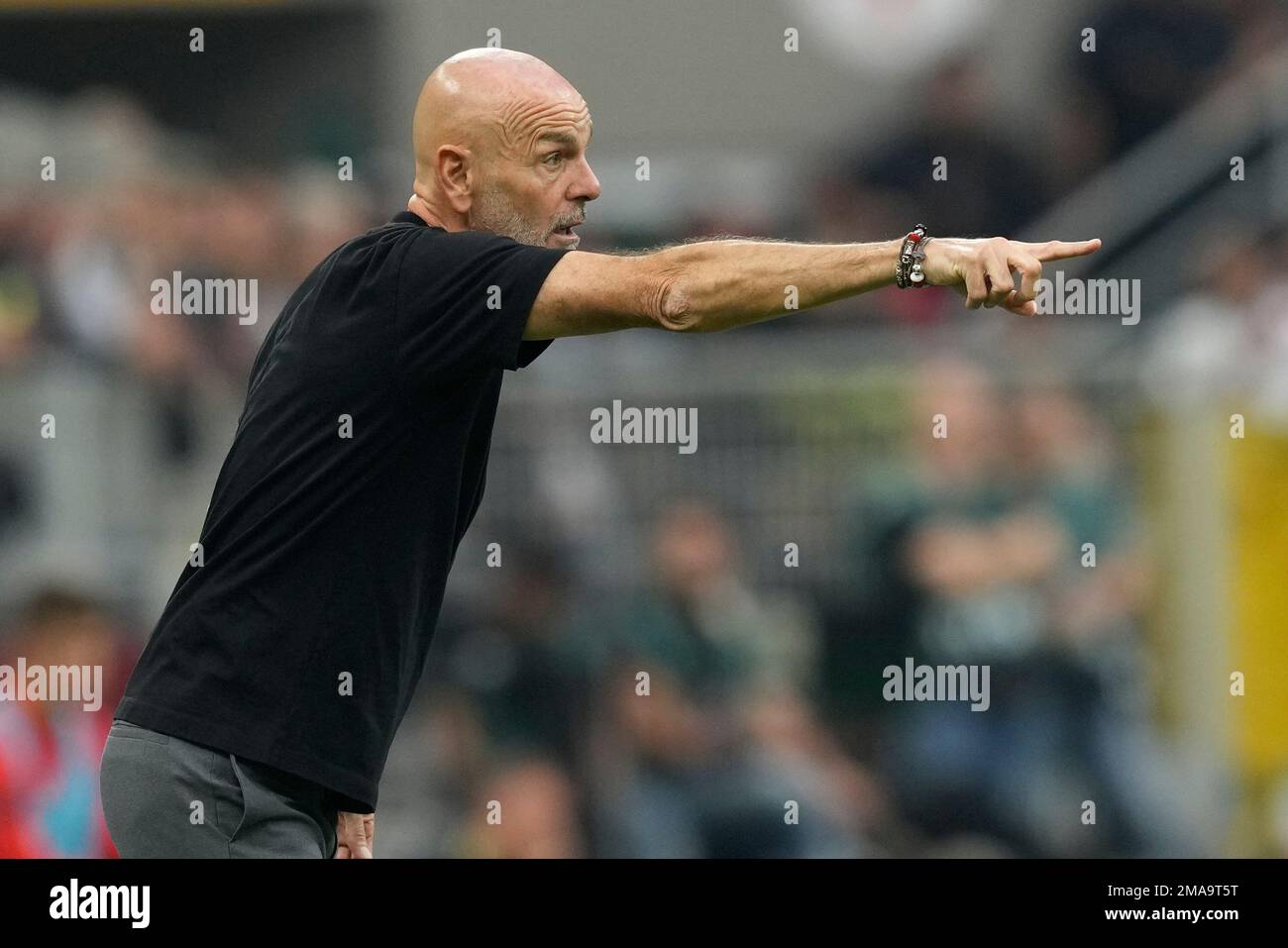 AC Milan's manager Stefano Pioli follows the game during the Serie A ...