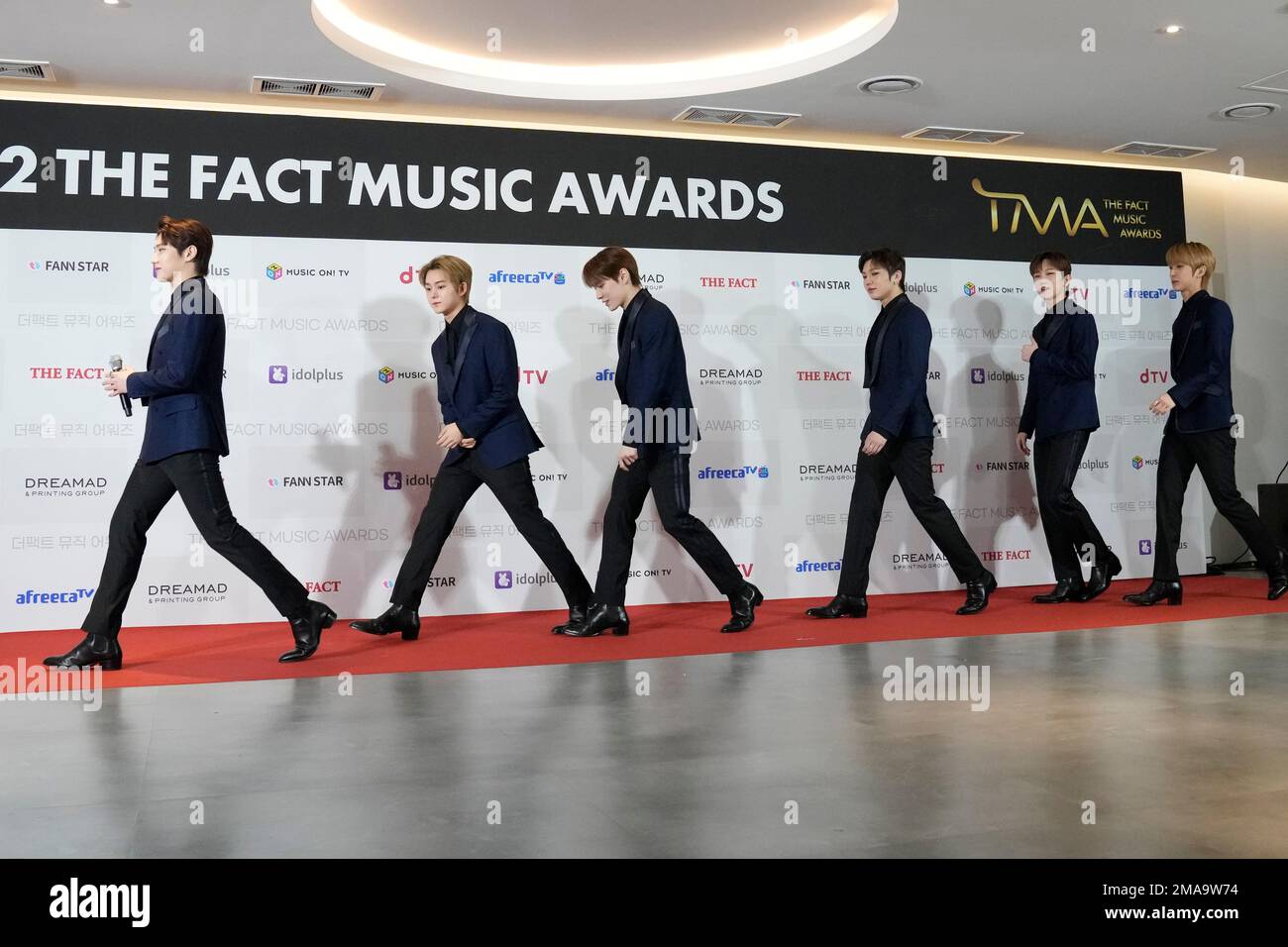K-Pop boy group TNX arrive for the red carpet of 2022 The Fact Music Awards in Seoul, South ...