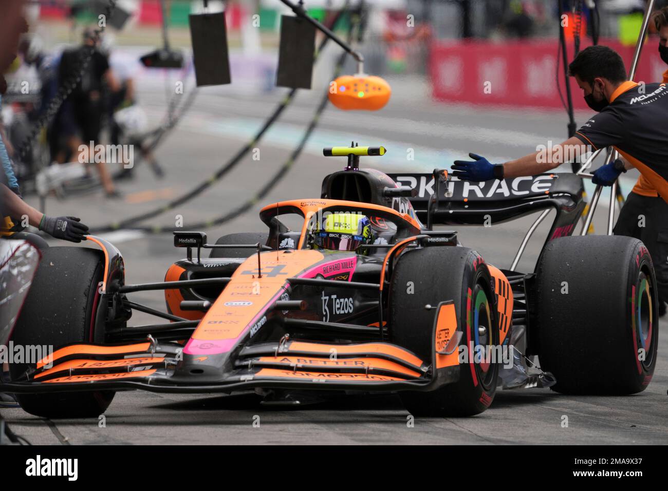 Mclaren driver Lando Norris of Britain goes to the pits during practice ...