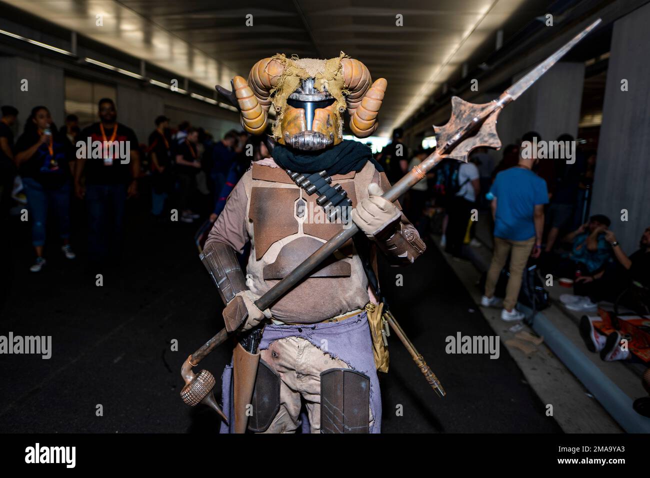 An attendee dressed as a character from "Star Wars" poses during New ...