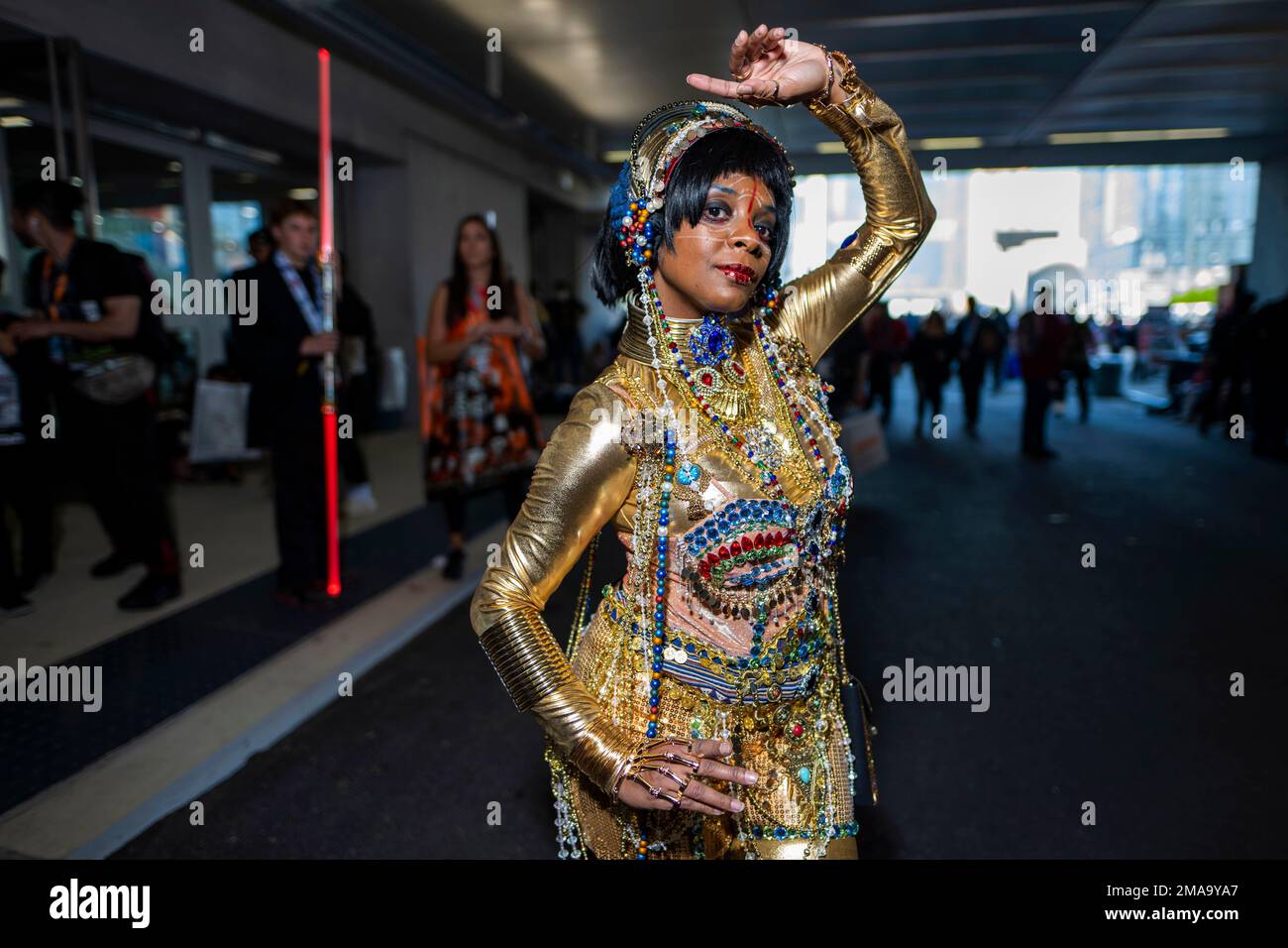 A costumed attendee poses during New York Comic Con at the Jacob K ...