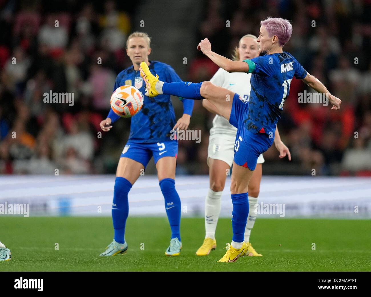 United States' Megan Rapinoe, right, in action during the women's ...