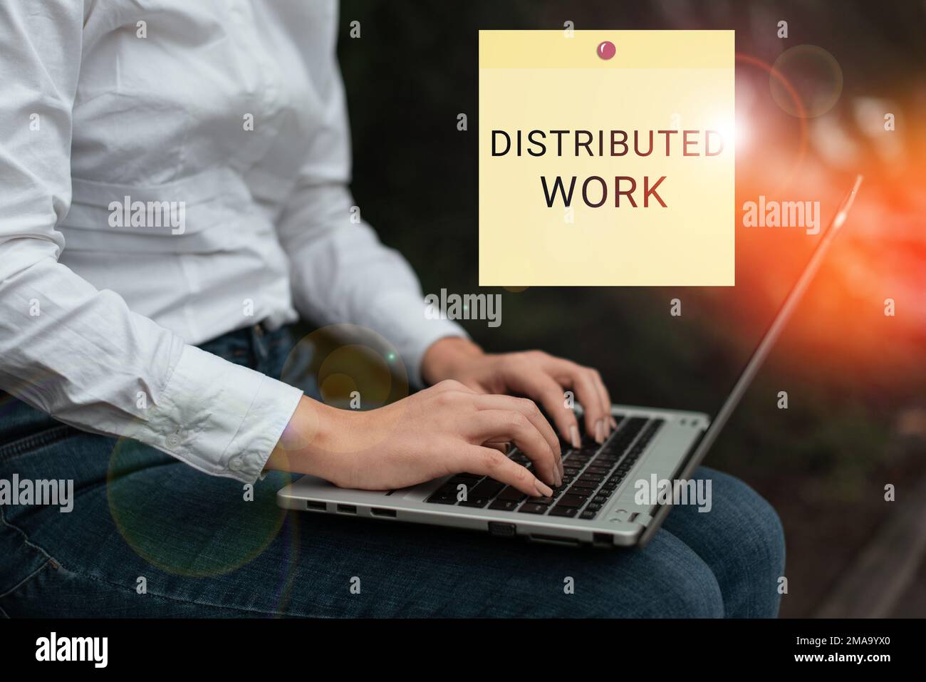 Conceptual display Distributed Work. Business idea practiced by enterprises using network ...