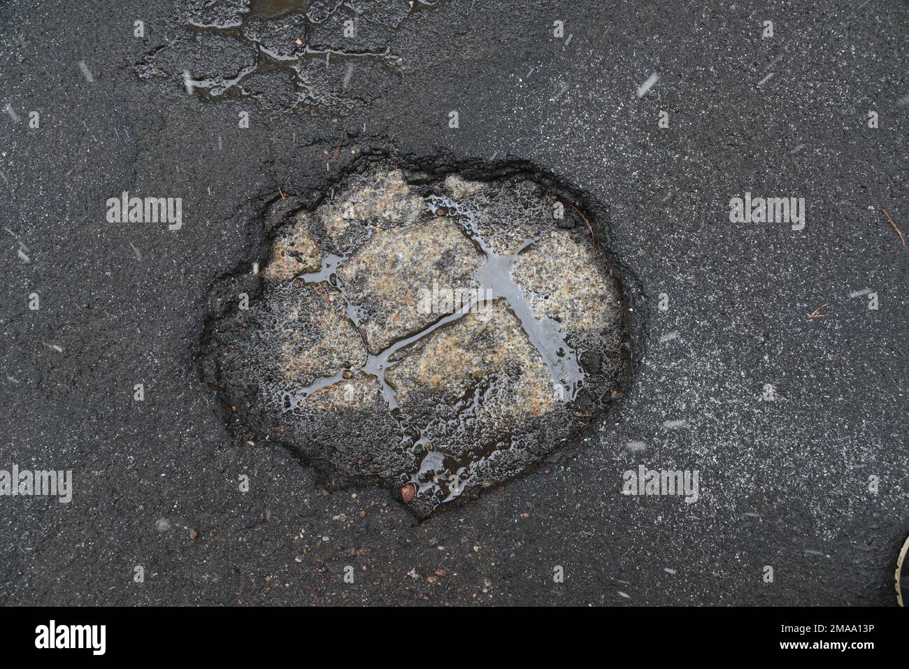 Potholes on the road in winter, destroyed road Stock Photo - Alamy