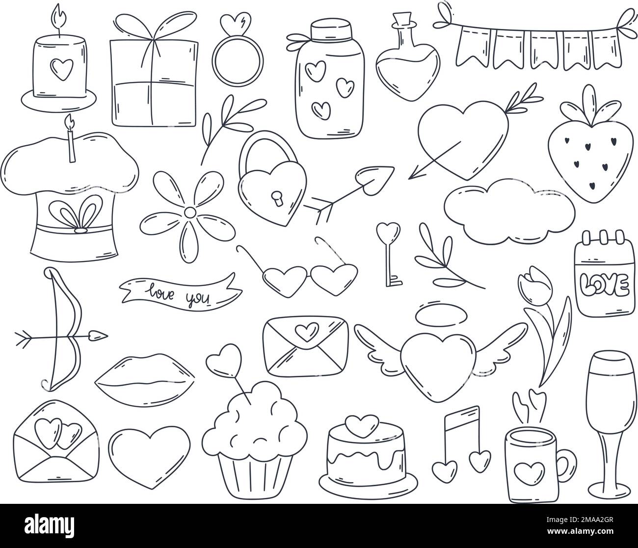 Valentines day doodle set isolated on white background Stock Vector ...