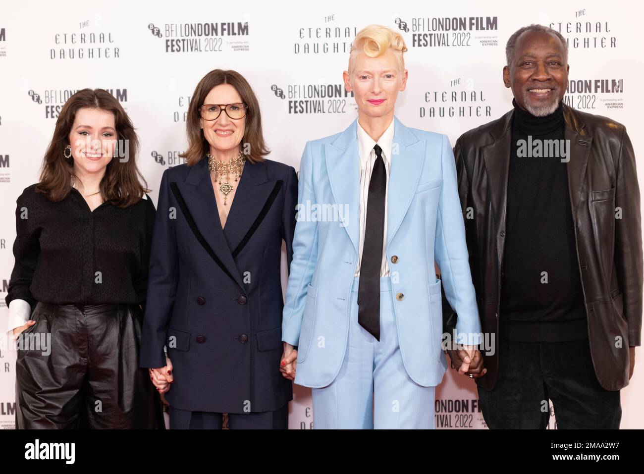 Director Joanna Hogg, from left, Carly-Sophia Davies, Tilda Swinton and Joseph Mydell pose for ...