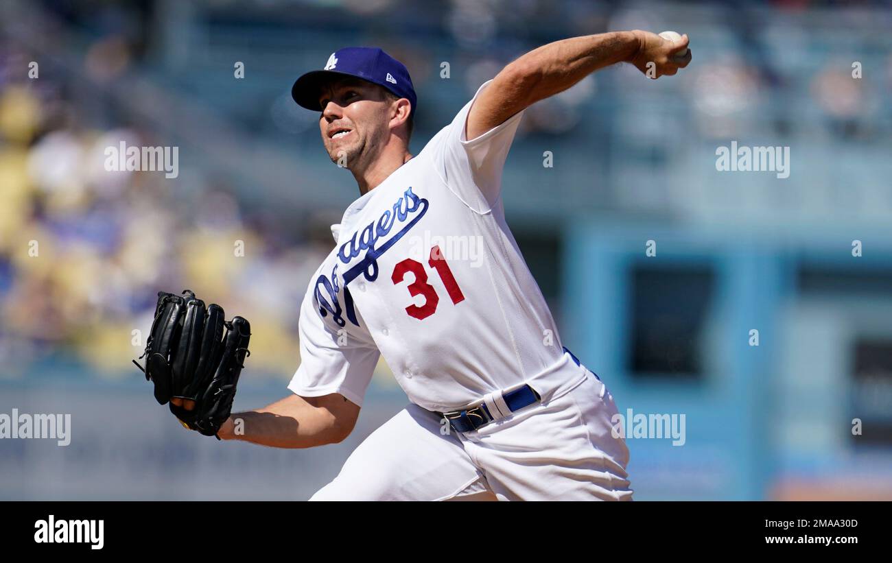 Los Angeles Dodgers starting pitcher Tyler Anderson throws during a ...