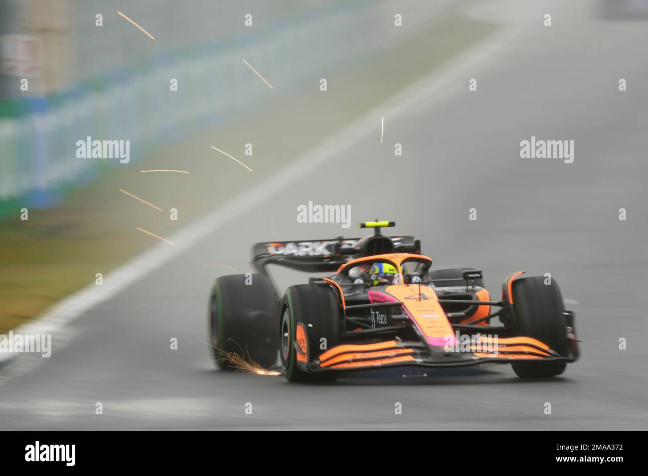 McLaren driver Lando Norris of Britain powers his car during second ...