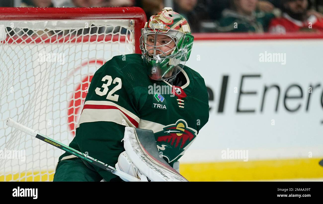 Minnesota Wild goaltender Filip Gustavsson (32) defends the goal during ...