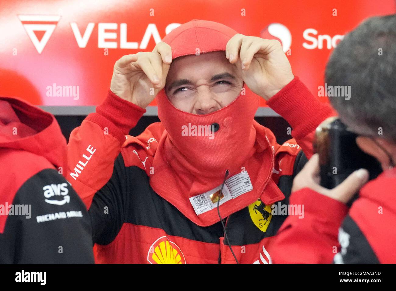 Ferrari driver Charles Leclerc of Monaco prepares to drive during the first practice session at ...