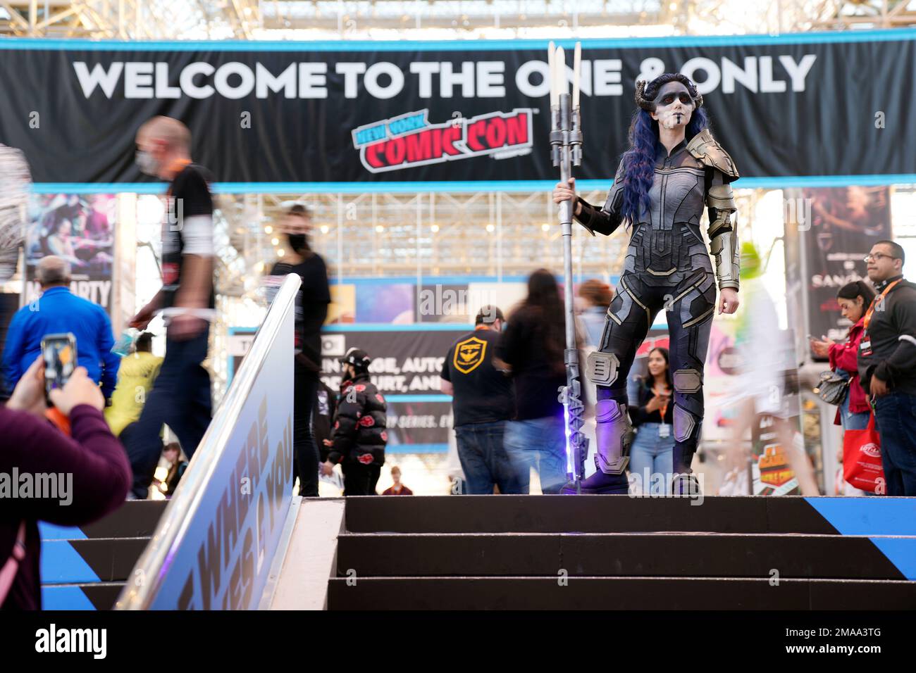 An attendee dressed as Marvel's Proxima Midnight poses during New York ...