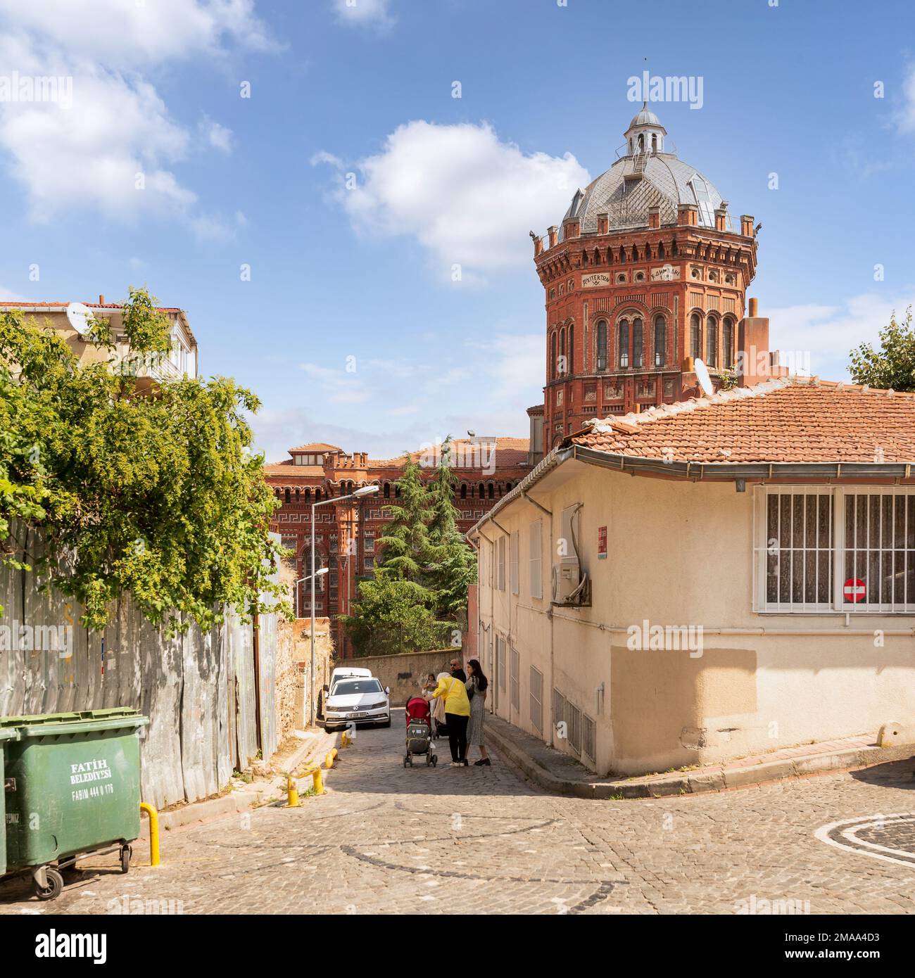 Istanbul, Turkey - August 28, 2022: Cobblestone alley in old Balat ...
