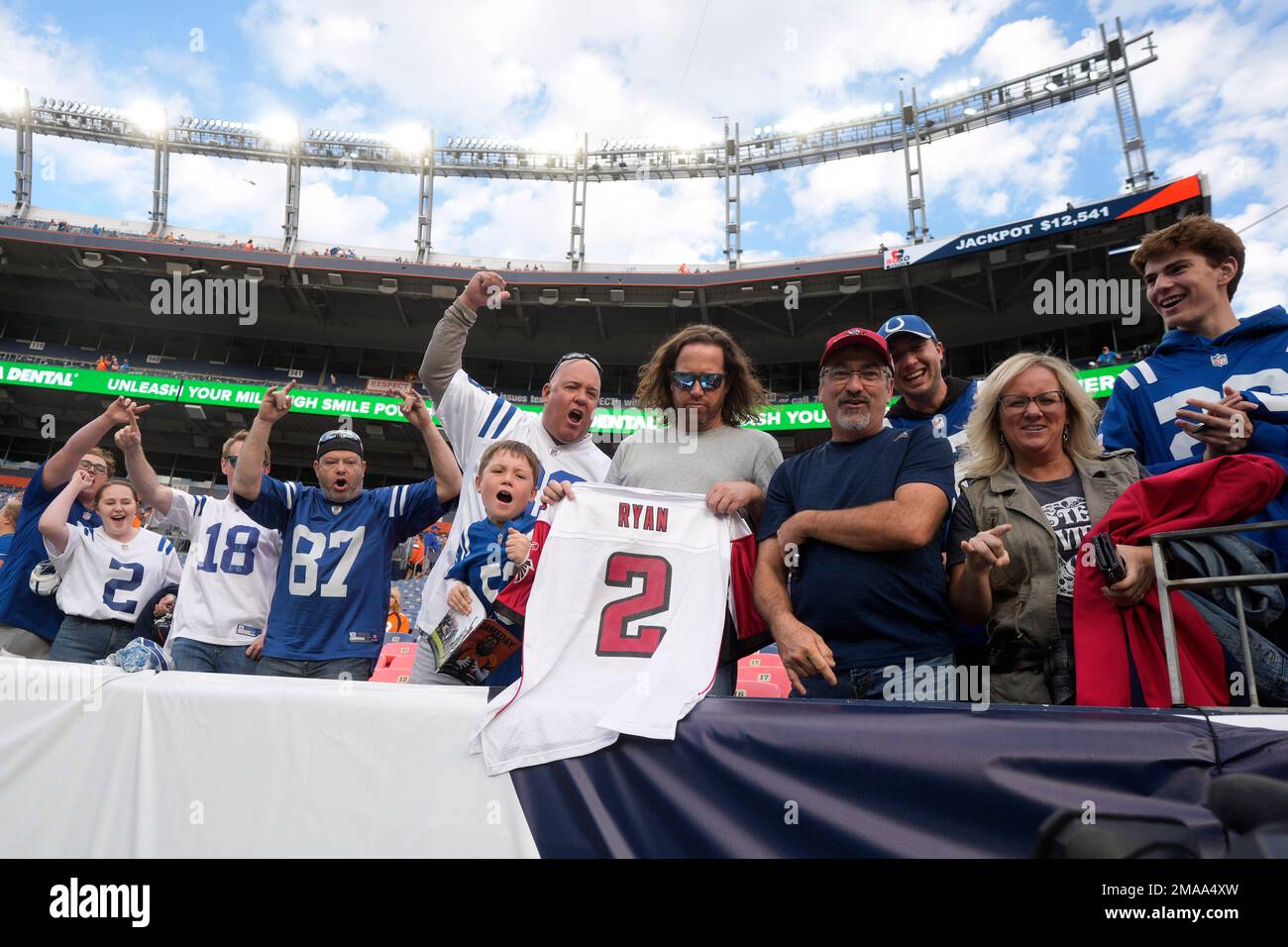 Indianapolis Colts fans watch warm up prior to an NFL football game ...